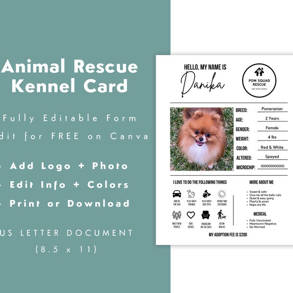 Kennel Card Canva - Etsy