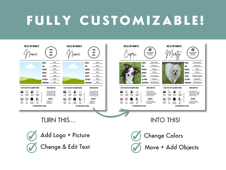 Editable Animal Shelter Kennel Card Cage Card Rescue Printable Kennel ...