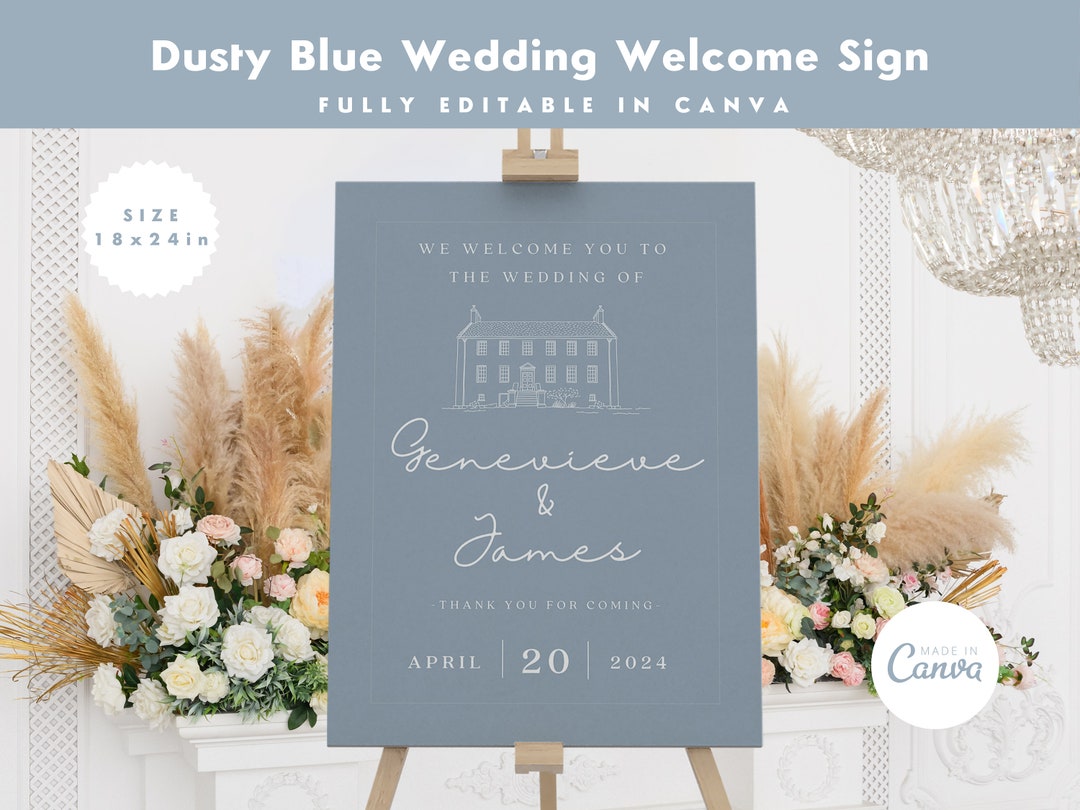 Dusty Blue Wedding Welcome Sign 18x24in DIY Welcome Sign Printable ...