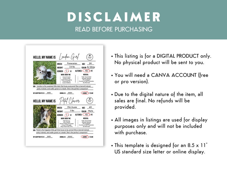 Editable Animal Shelter Kennel Card Cage Card Rescue Printable Kennel ...