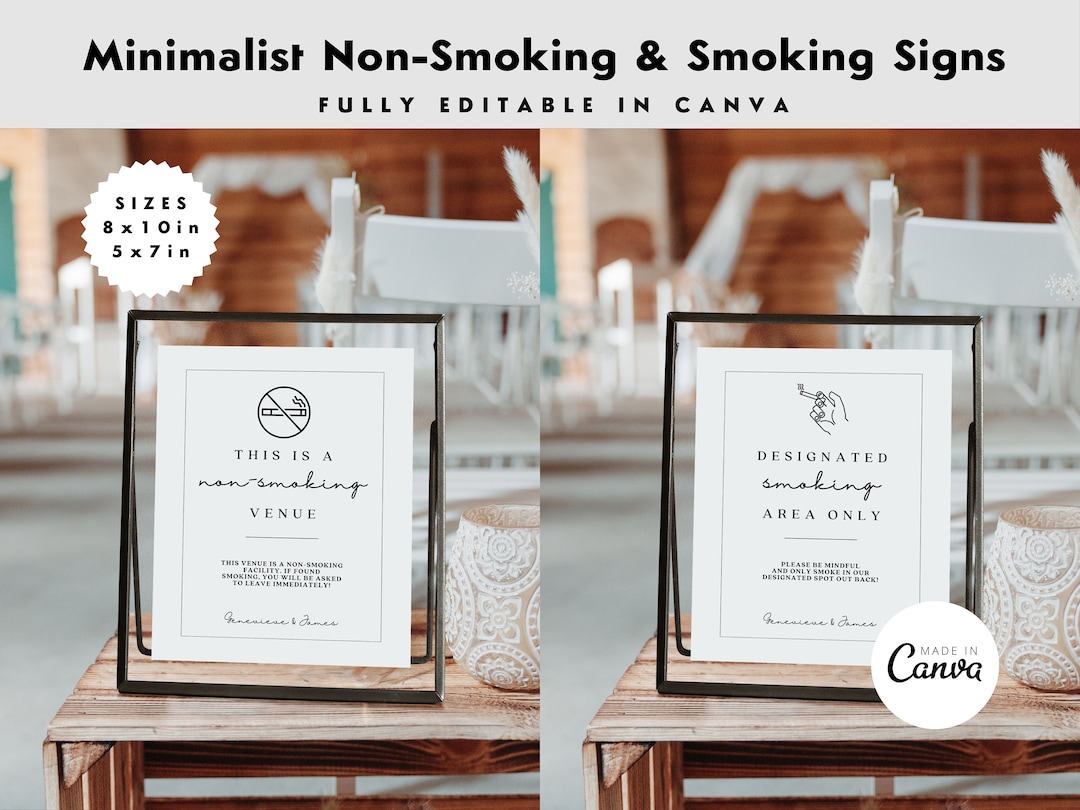 Minimalist Non-smoking and Designated Smoking Area Signs Smoking Sign ...