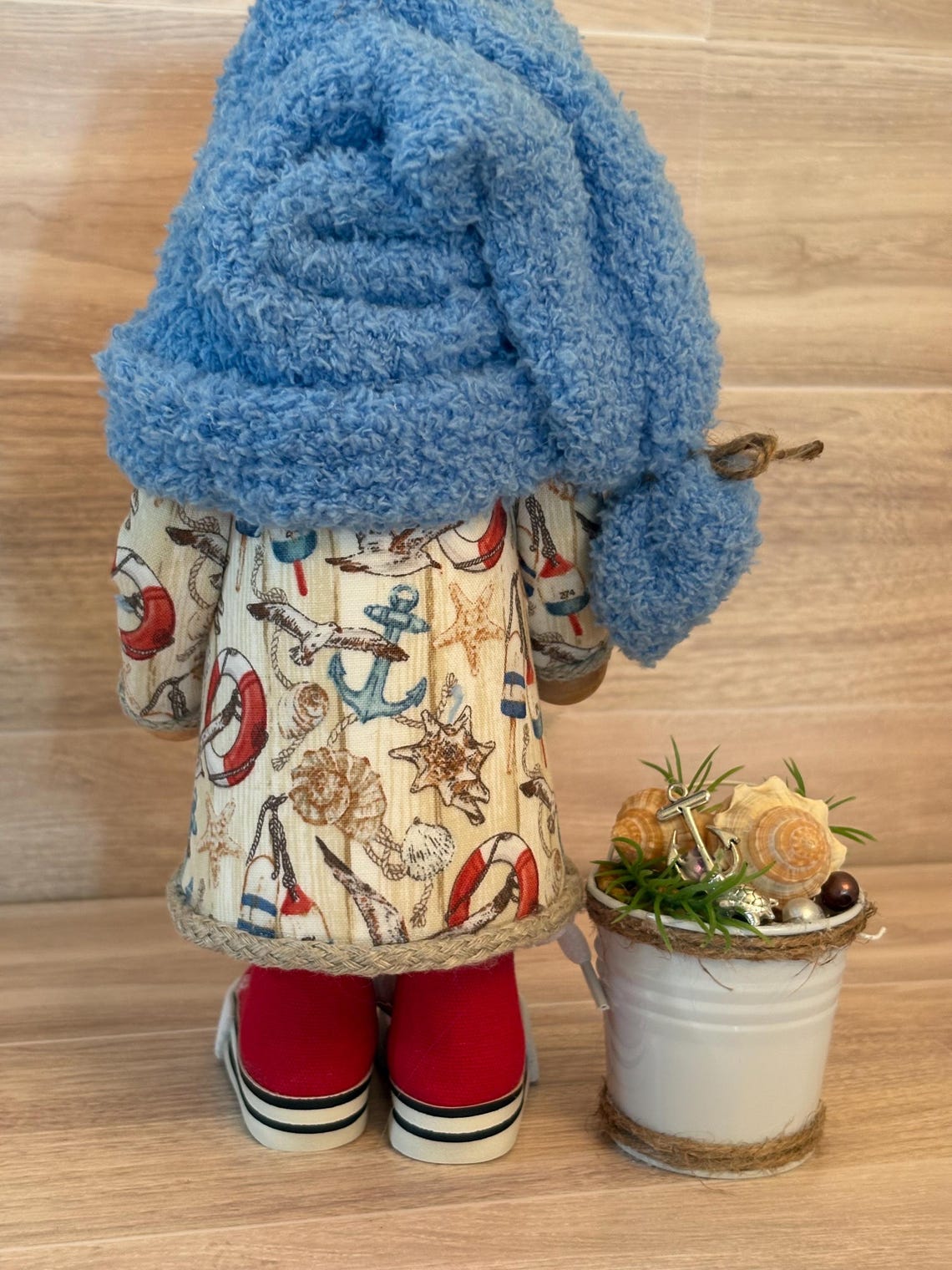Nautical Gnomes With Seashell Bucket - Coastal Beach Decor - Handmade ...