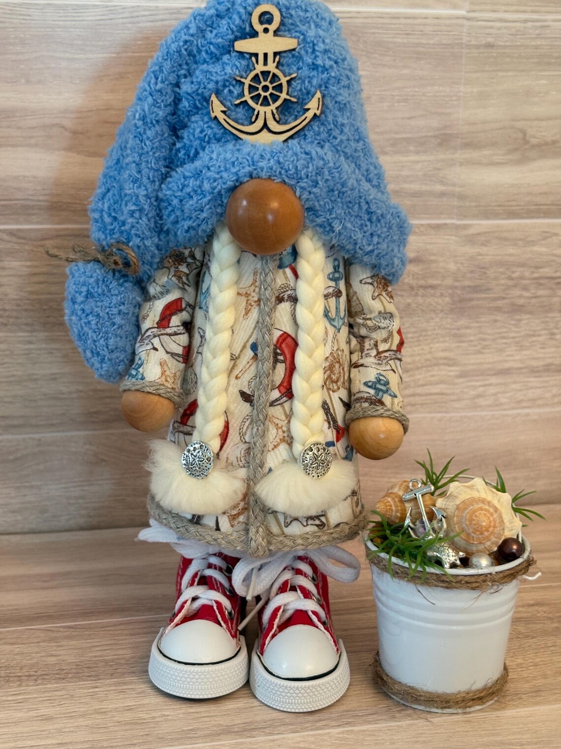 Nautical Gnomes With Seashell Bucket - Coastal Beach Decor - Handmade ...