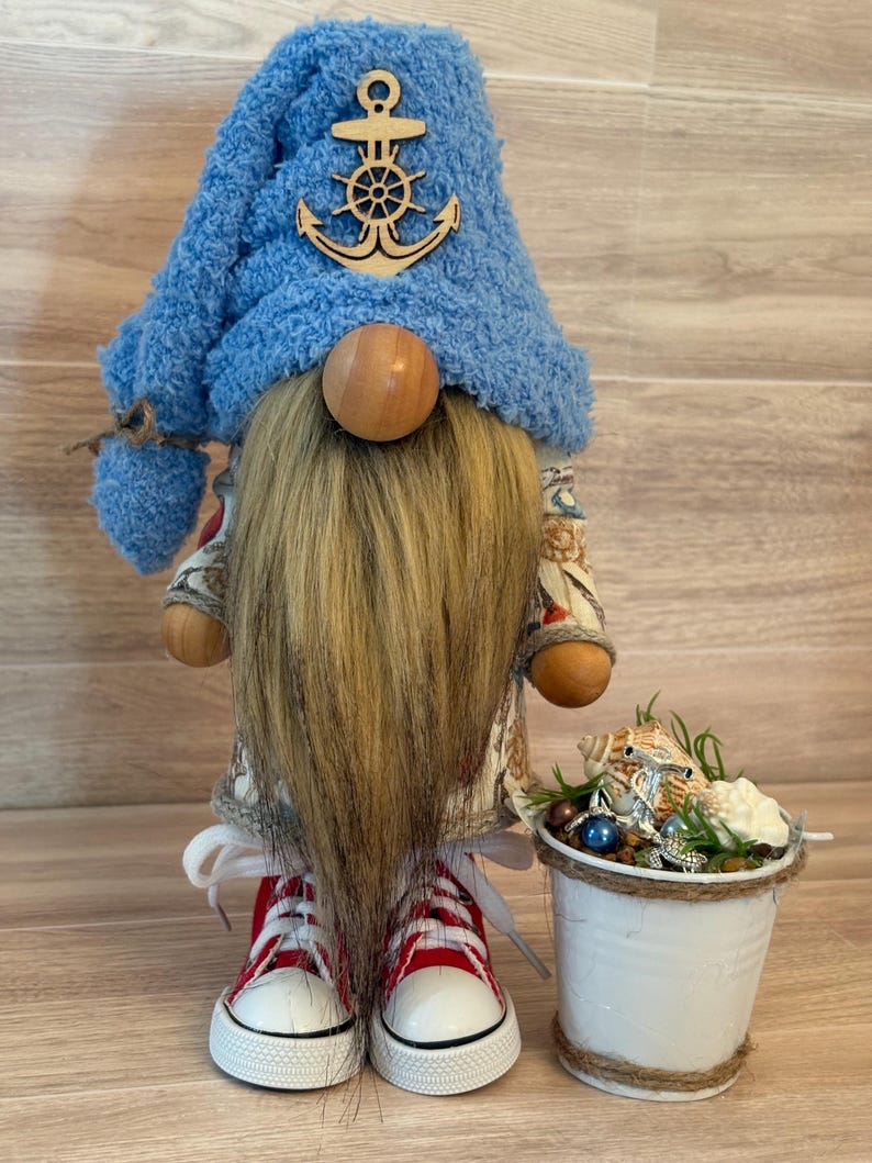 Nautical Gnomes With Seashell Bucket - Coastal Beach Decor - Handmade ...