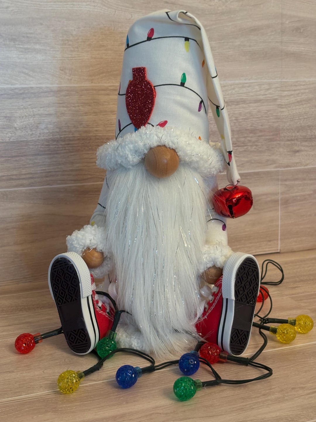 Christmas Lights Gnome With Red Sneakers - Holiday Shelf Sitter Gnome ...