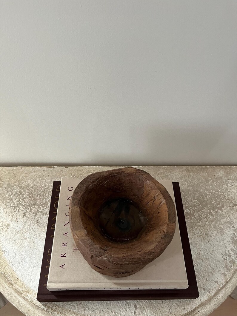 Vintage Indian Ukali Bowl | Hand Carved Wooden Candle Holder ...