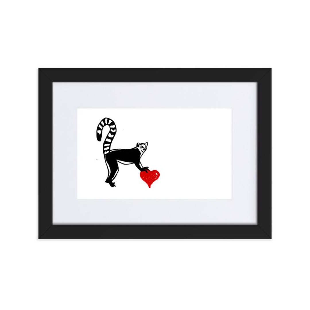 Hand Drawn Ring Tailed Lemur Print in a Frame Beautiful Illustration ...
