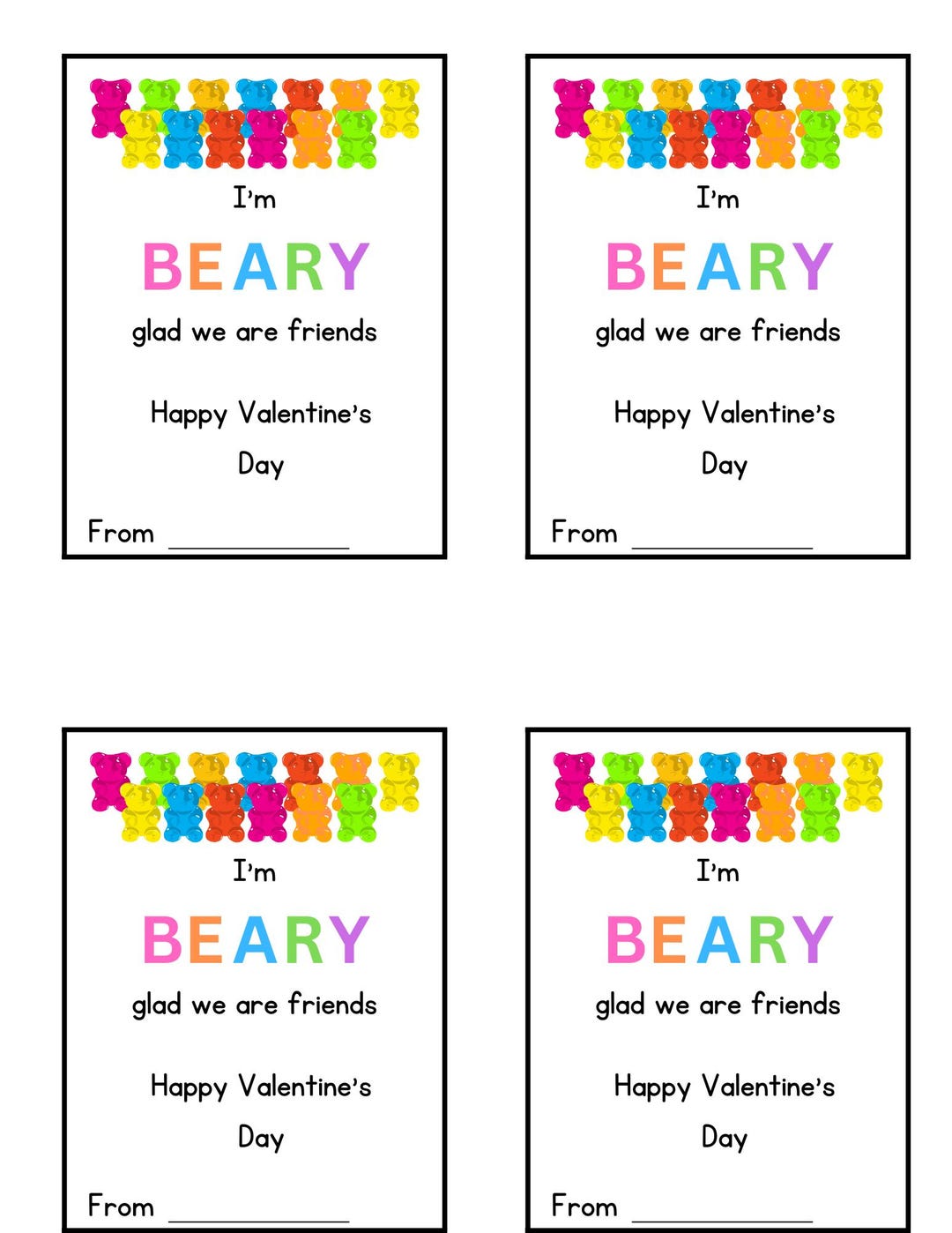 Printable Gummy Bear Valentines Cards for Kids,kids Valentine Cards ...