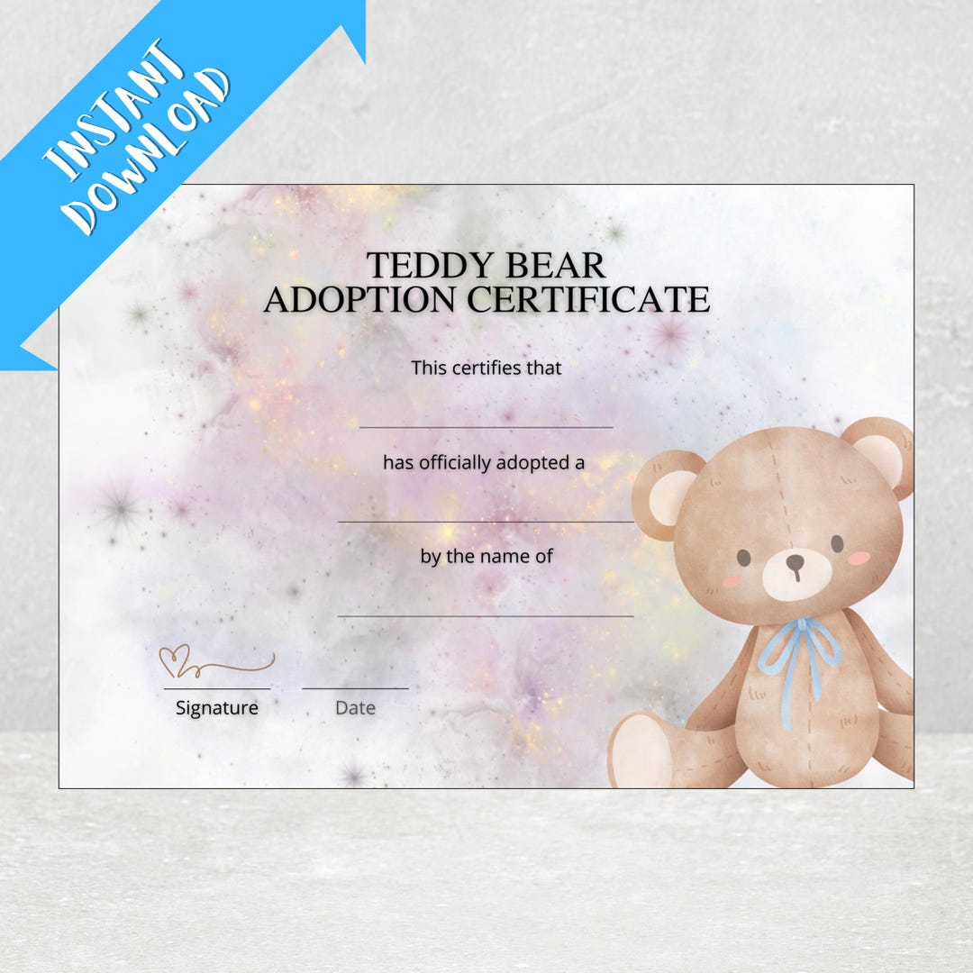 Teddy Bear Adoption Certificate! the Perfect Gift to Accompany a New ...