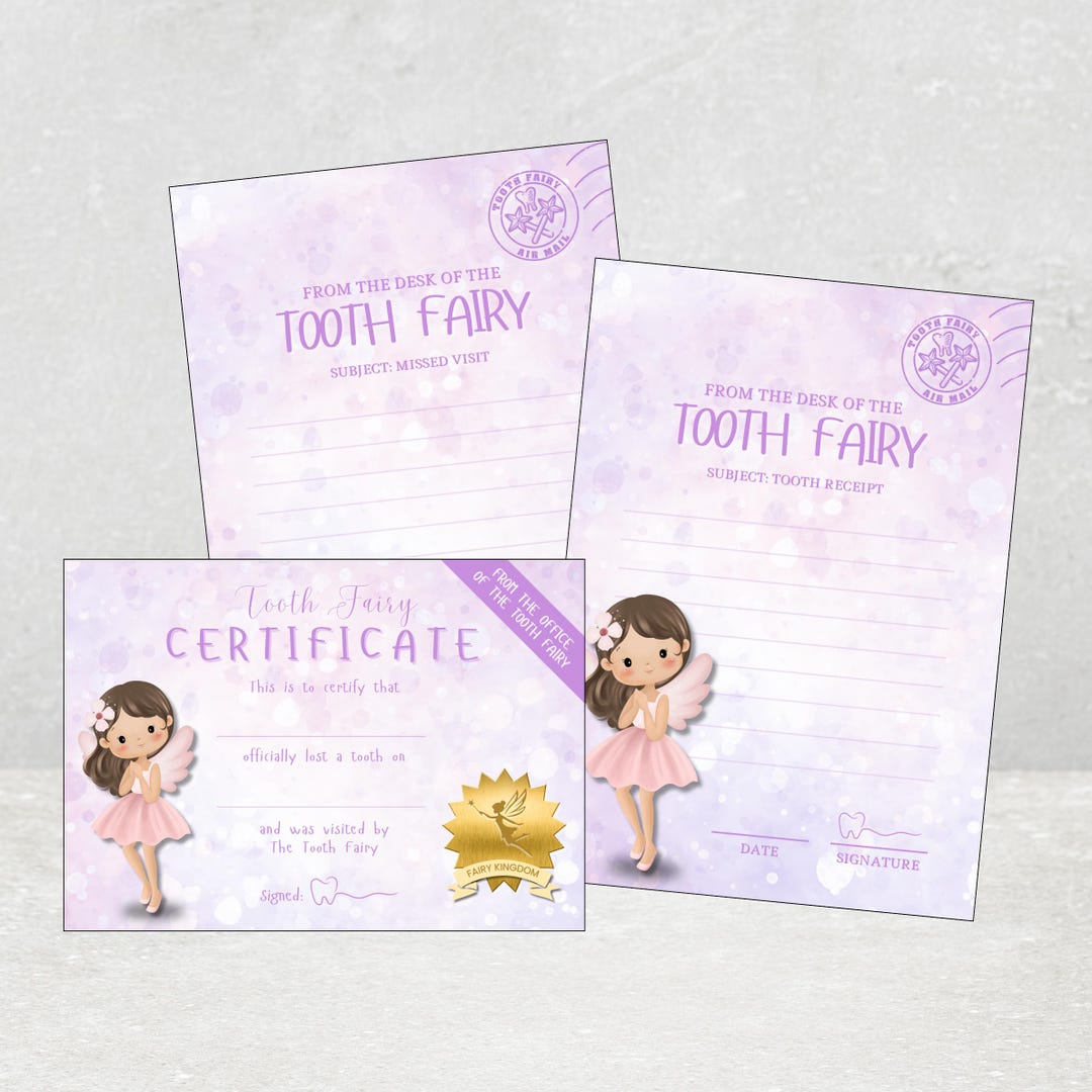 Tooth Fairy Printable Set – Purple | Includes Certificate & Tooth ...