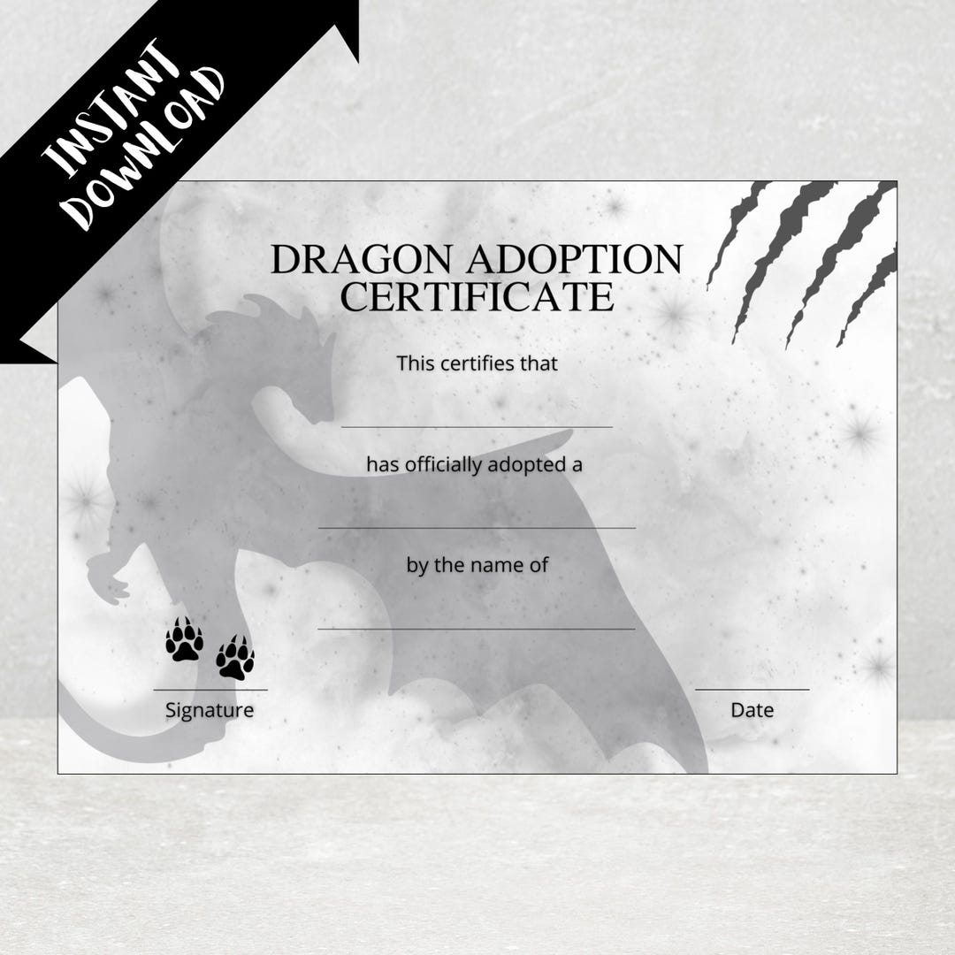 Dragon Adoption Certificate! the Perfect Gift to Accompany a Magical ...