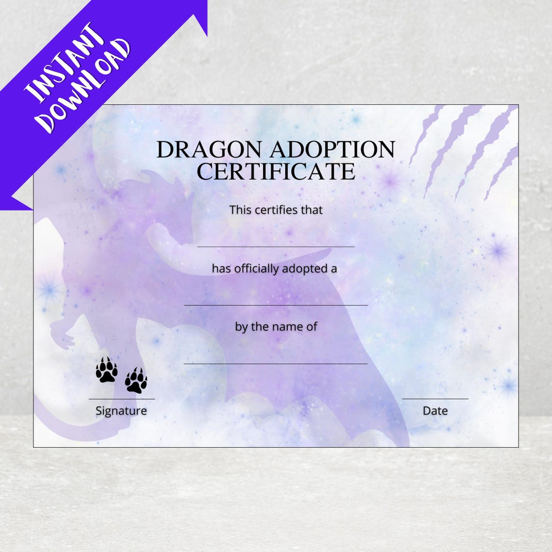 Dragon Adoption Certificate! the Perfect Gift to Accompany a Magical ...