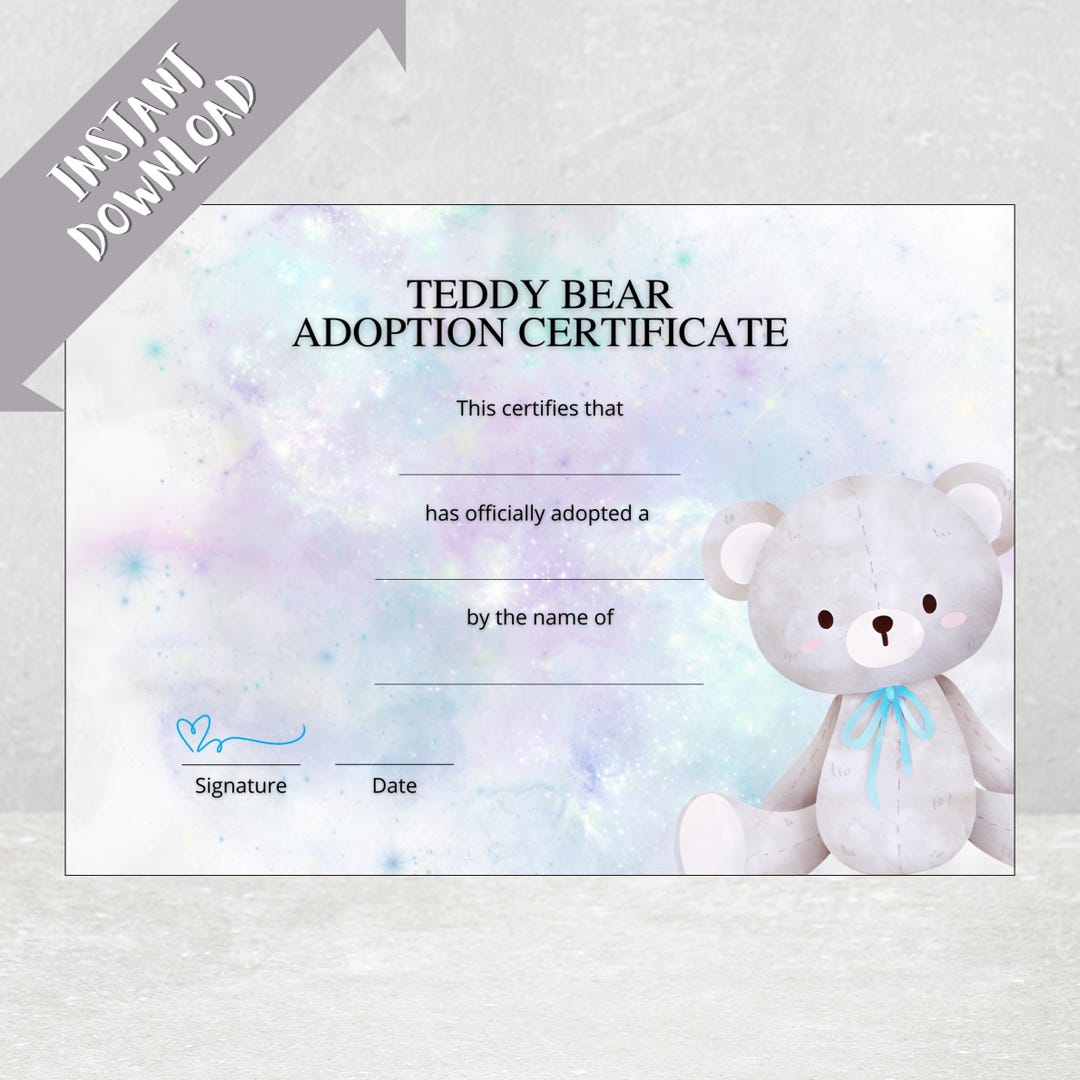 Teddy Bear Adoption Certificate! the Perfect Gift to Accompany a New ...