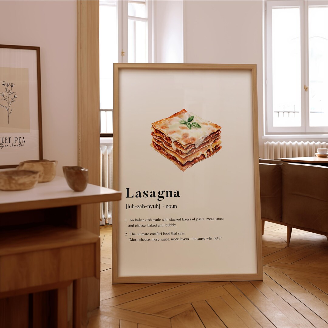 Lasagna Definition Print – Gourmet Kitchen Wall Art – Framed or ...