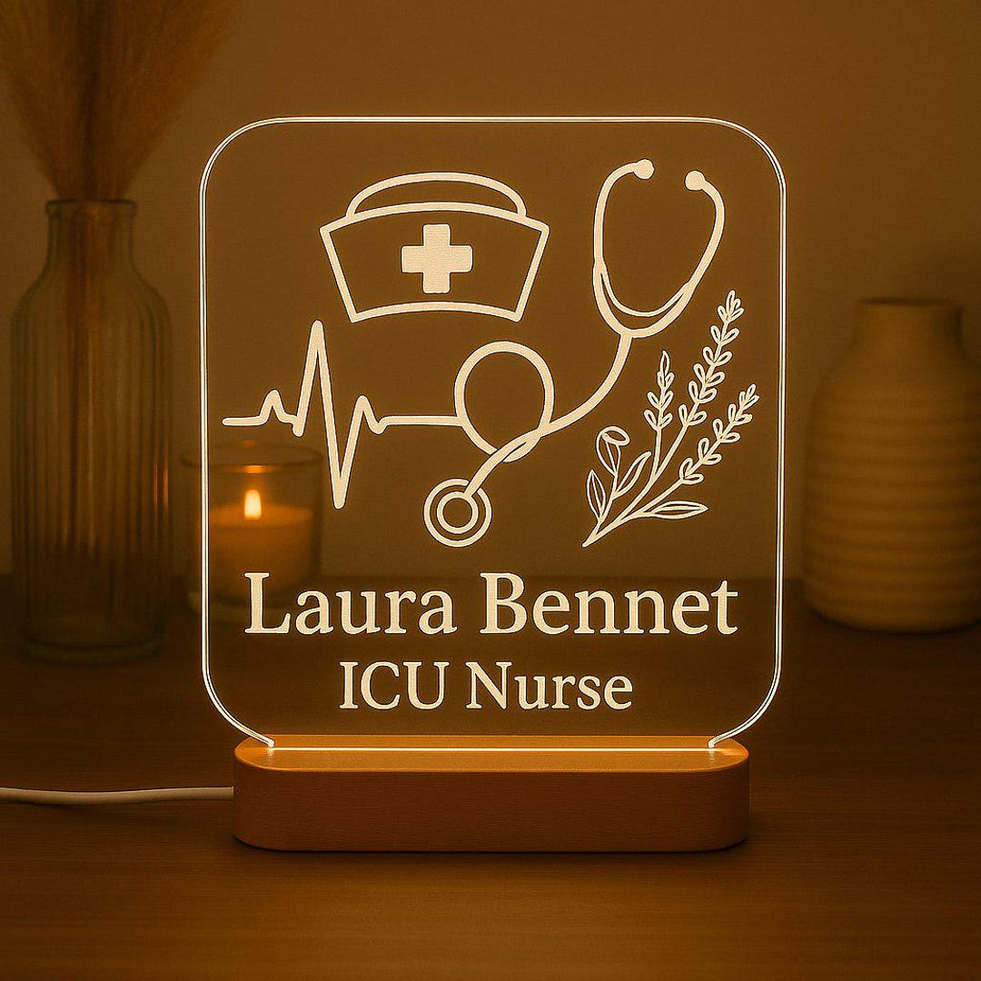 ICU Nurse Custom Night Light Personalized LED Lamp With Laser Engraved ...