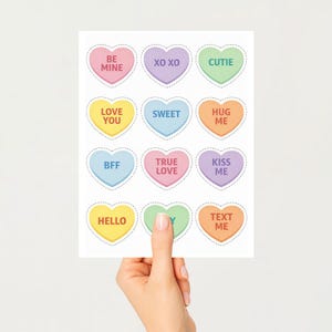 Heart Conversation Valentine Printable Cutout, Candy Heart Craft ...