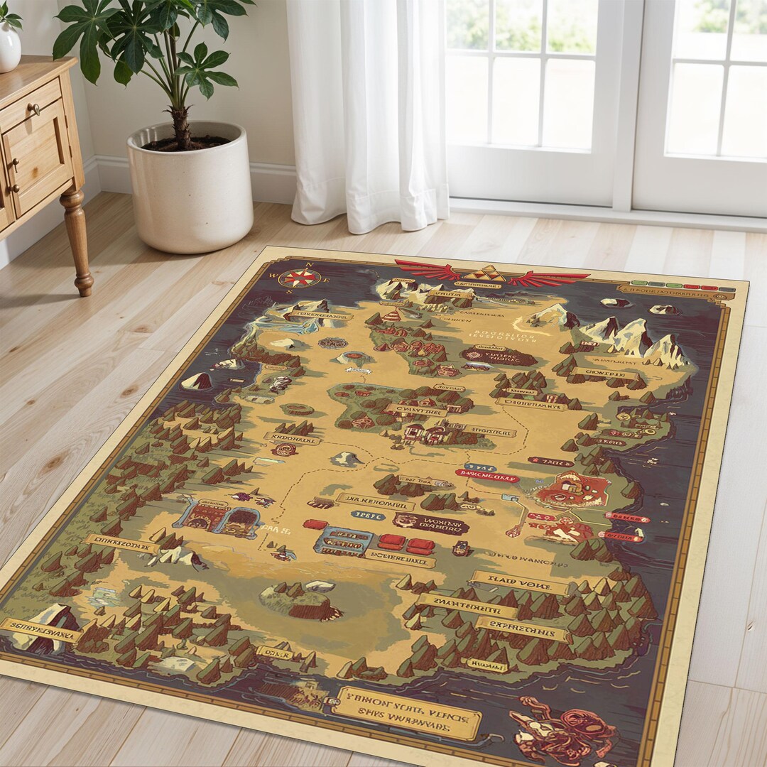 Legend of Zelda Inspired Retro RPG Map Rug, Pixel Adventure Carpet for ...
