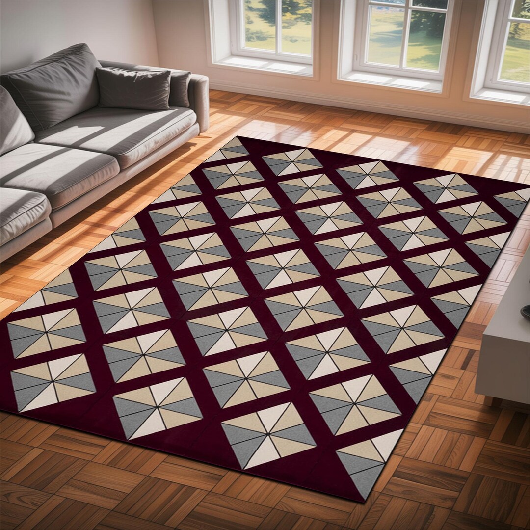 Burgundy Geometric Rug: Modern Diamond Pattern, Minimalist Floor Art - Etsy