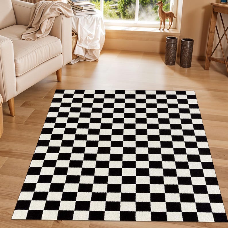 Black and White Checkered Rug: Modern Geometric Floor Covering - Etsy