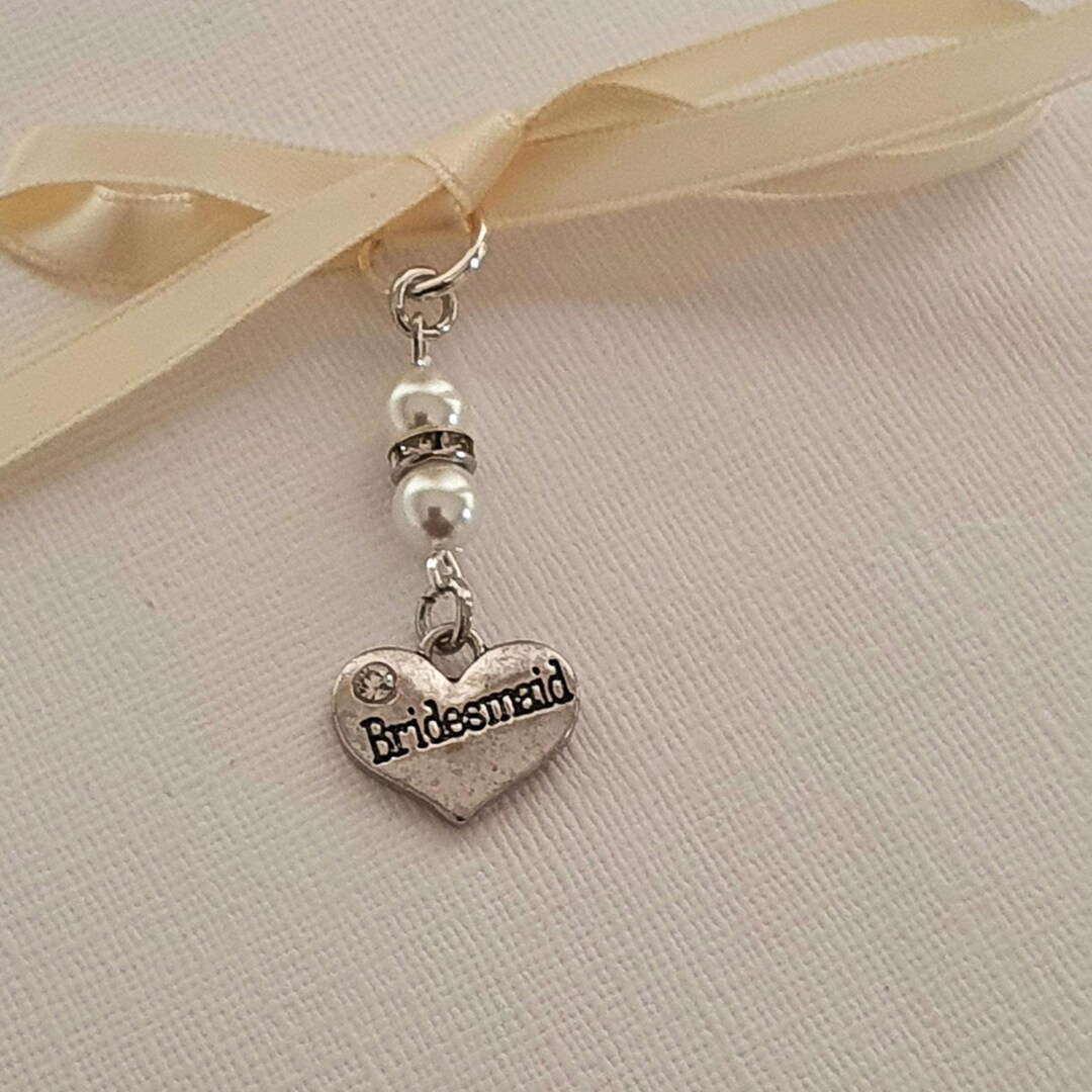 Handcrafted Bridesmaid Heart Charm, White Pearls, Wedding Bouquet ...