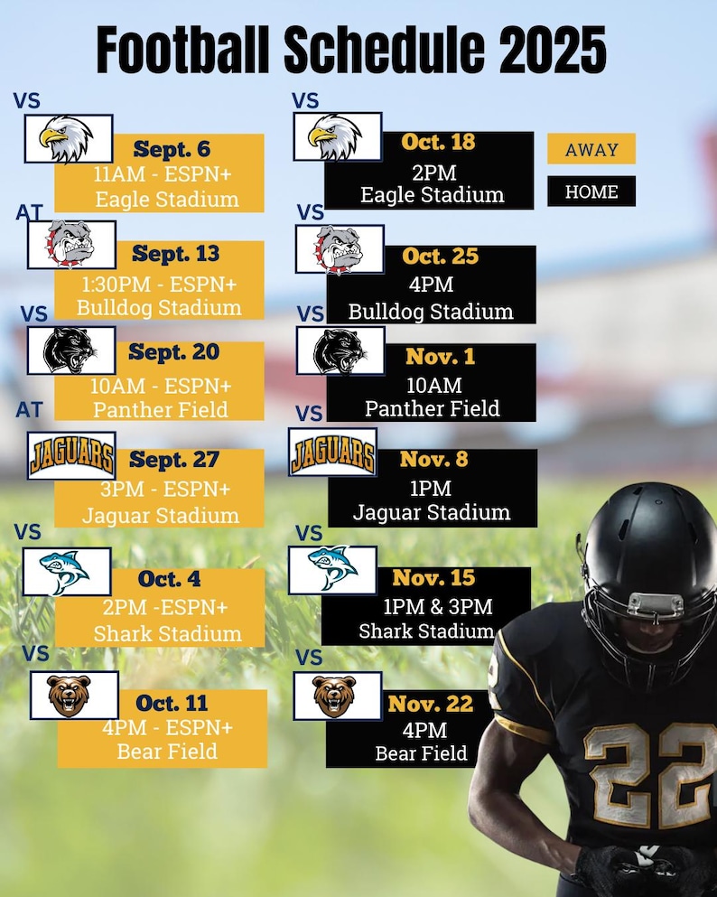 Editable Football Schedule Flyer: Canva Template, Printable Sports ...