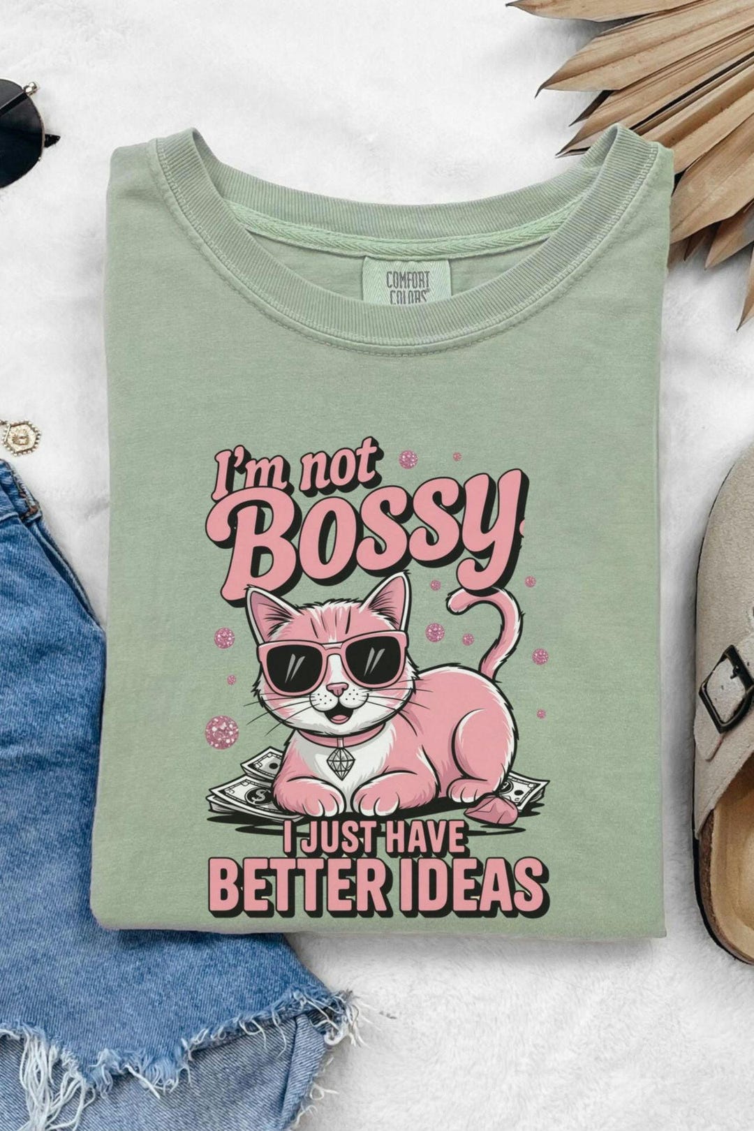 Bossy Cat Girl T-shirt Cute Pink Cat Lover Shirt Funny Cool Girl Power ...