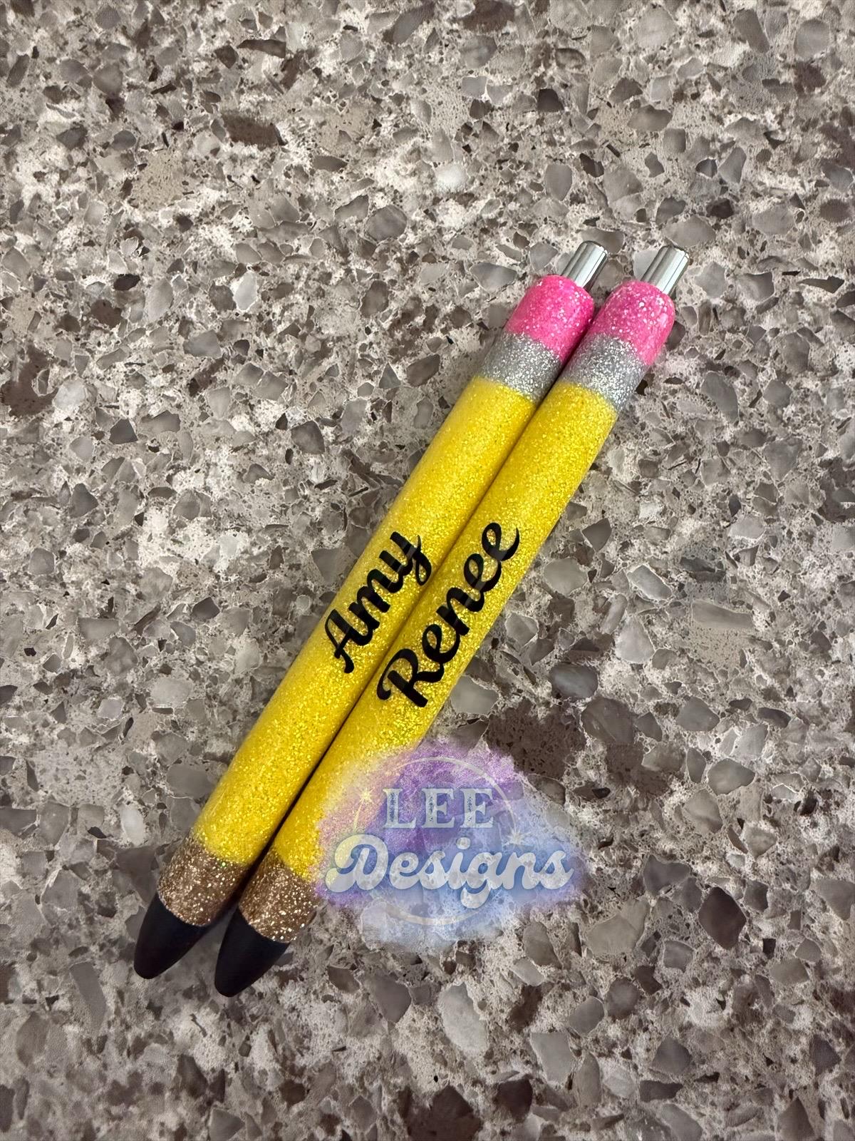 Pencil Pen Refillable Epoxy Glitter Pen Black Ink Popular Custom Teacher Office Student Back to ...