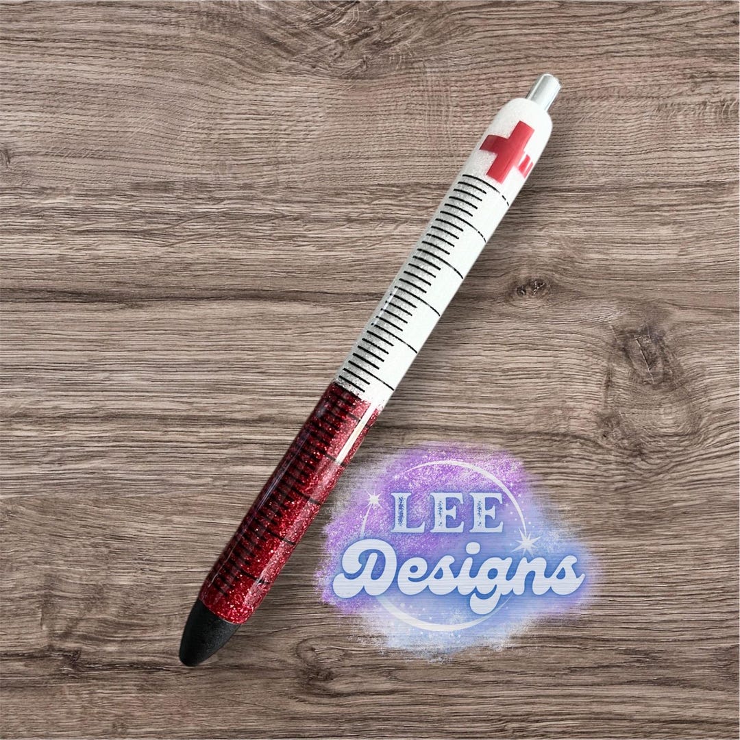 Personalized Epoxy Glitter Syringe Pen Refillable | Black Ink Custom ...
