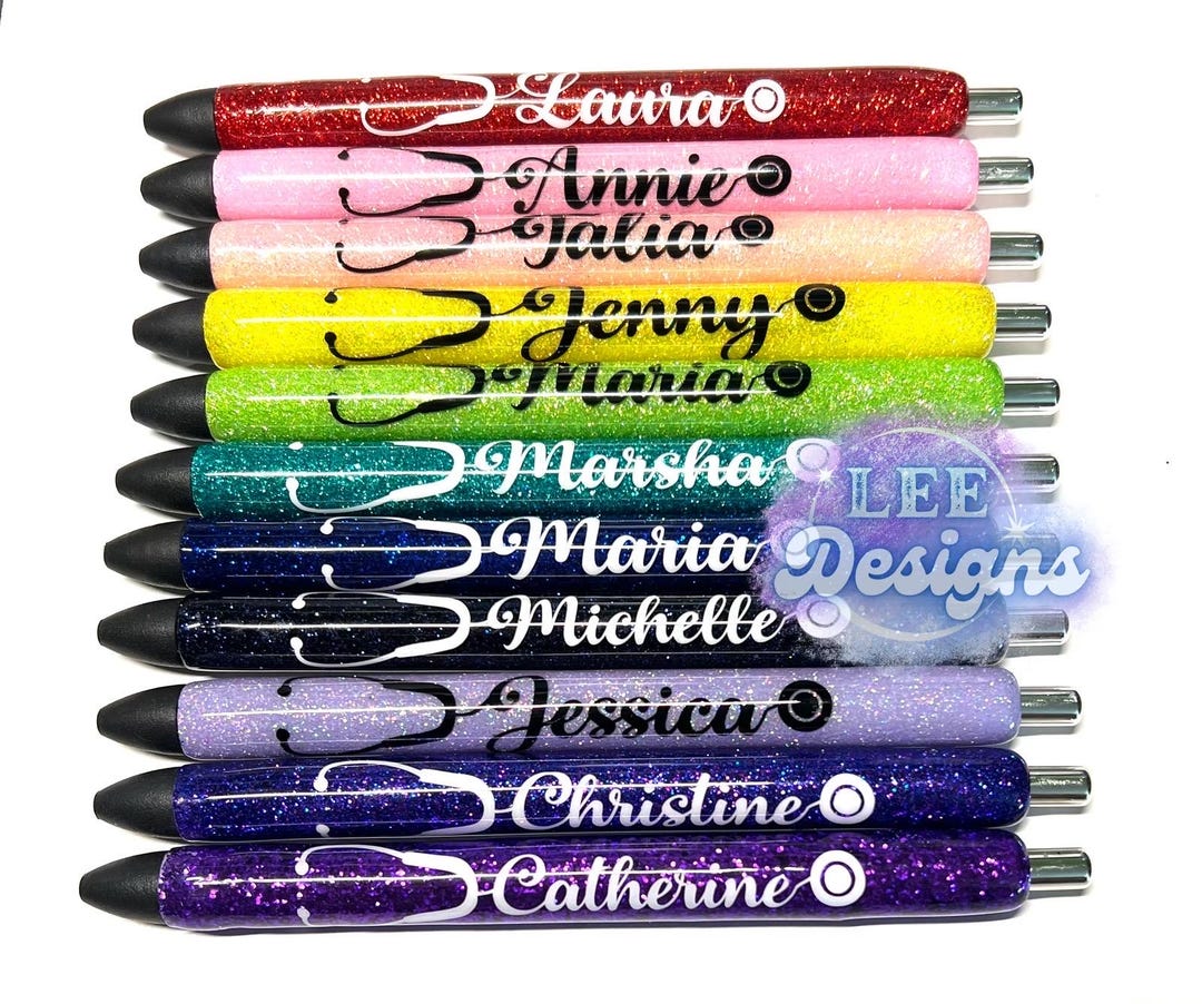Personalized Epoxy Glitter Healthcare Pen Refillable Black Ink Custom ...