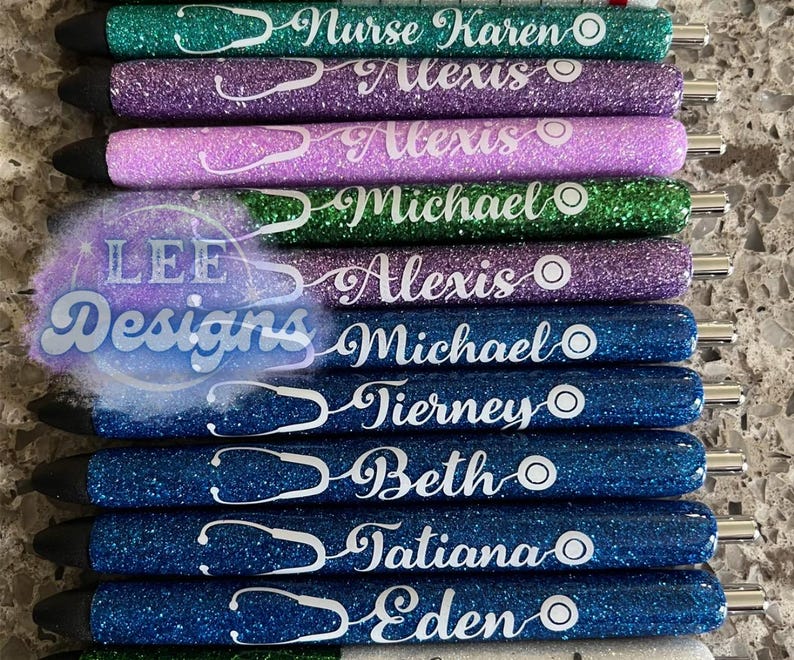 Personalized Epoxy Glitter Healthcare Pen Refillable Black Ink Custom ...