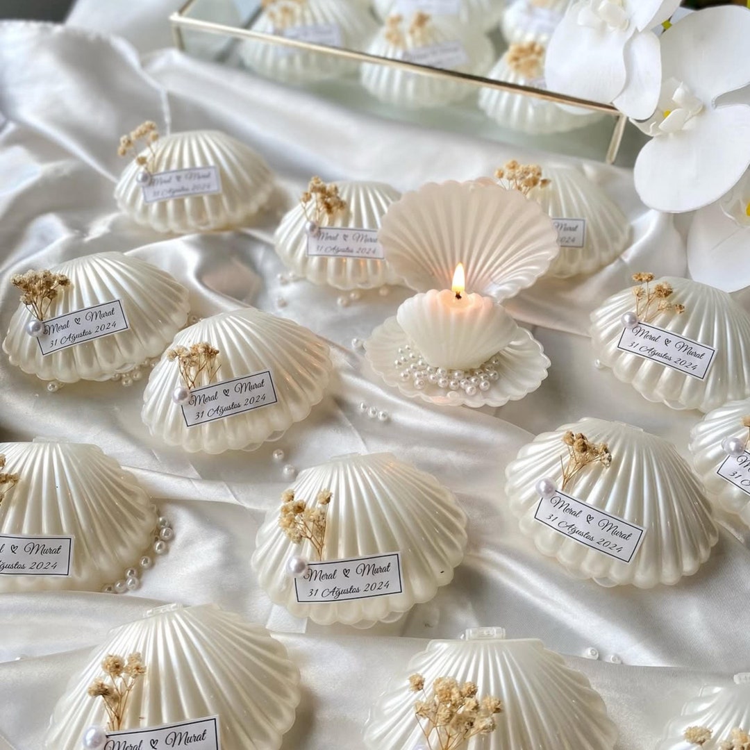 Sea Shell Handmade Candle Favors: Oyster Box, Pearl Decor - Etsy