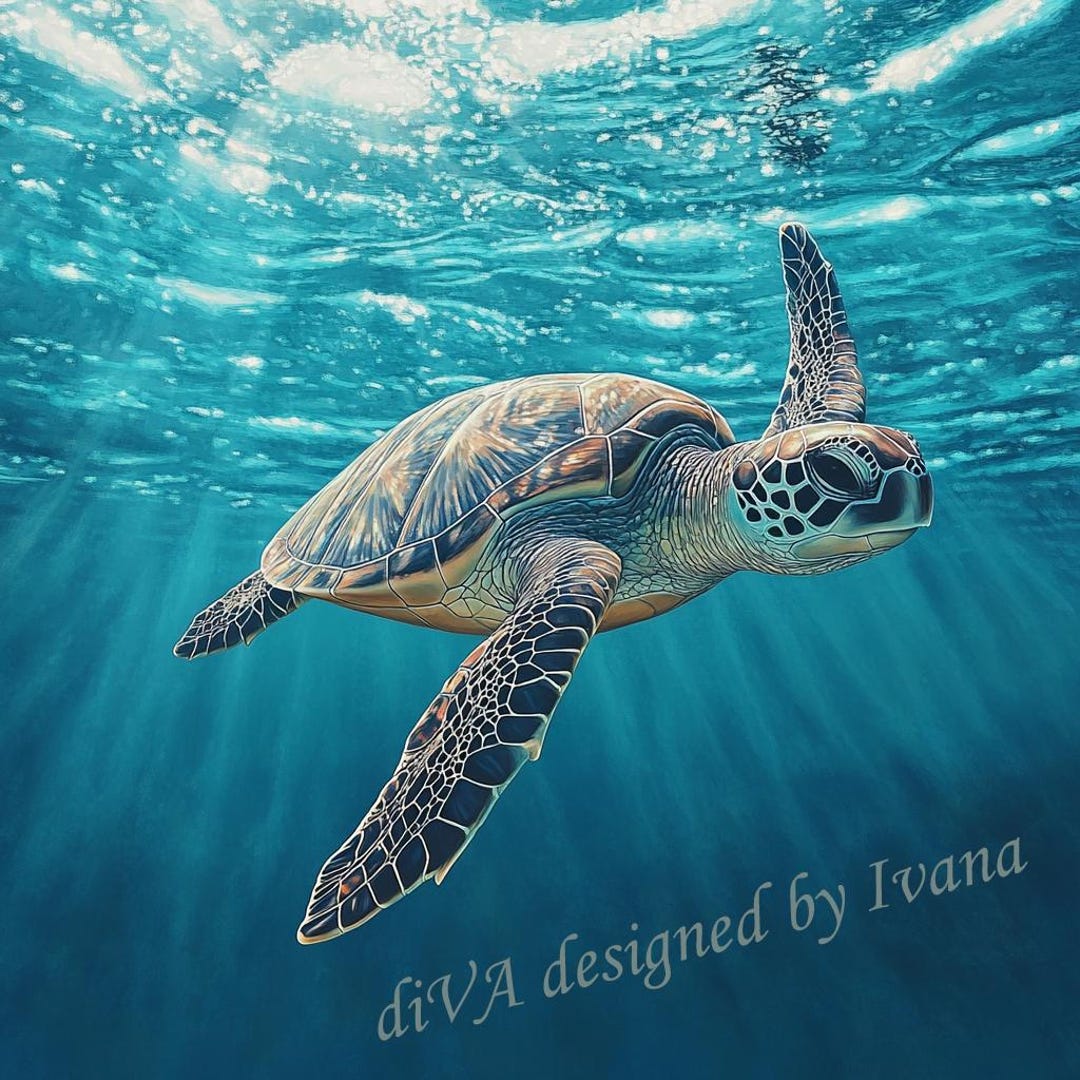 Sea Turtle, Digital Art Print, Wall Art, AI Generated, AI Art, Digital ...