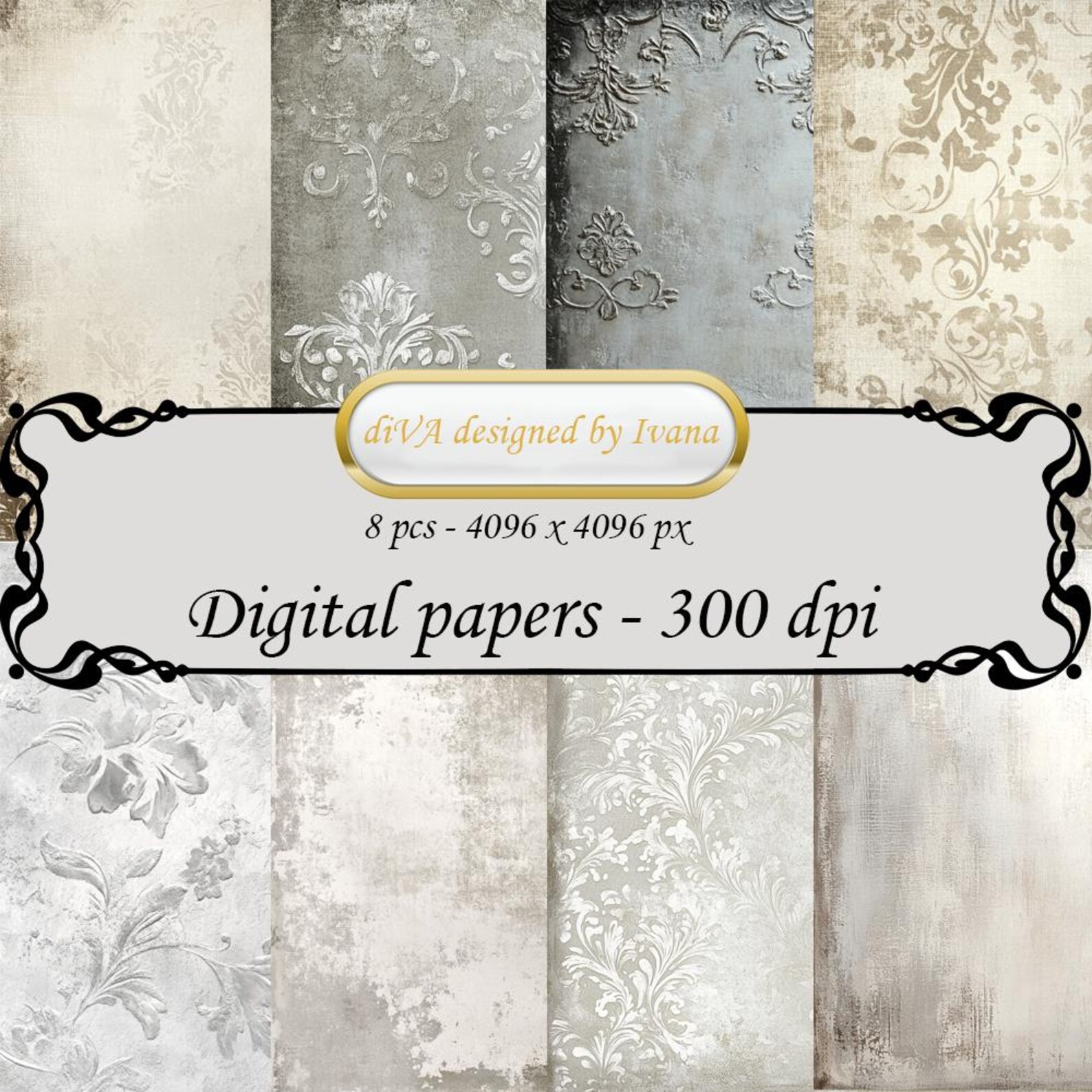 Silver Metallic Background, Digital Vintage Texture , Scrapbooking ...