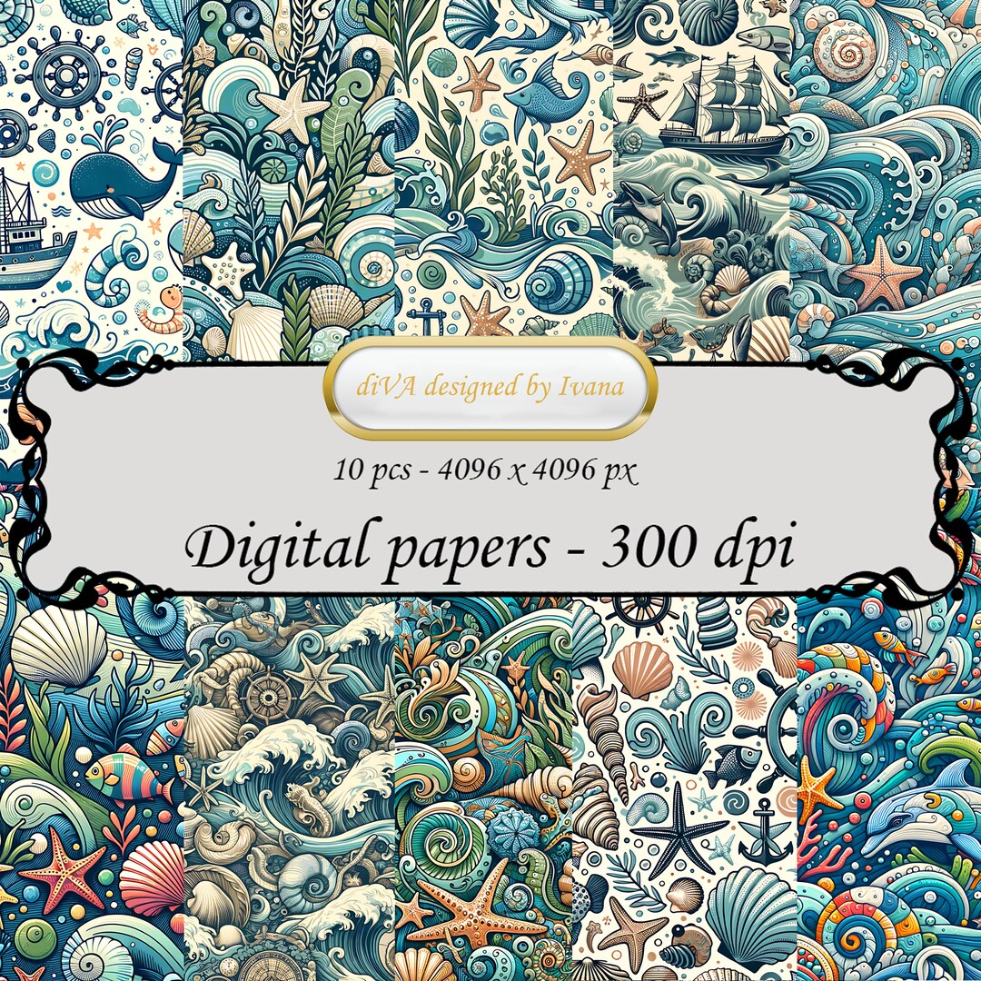 Sea Life Digital Paper, Vintage Texture, Scrapbook Paper (PDF, ZIP) - Etsy