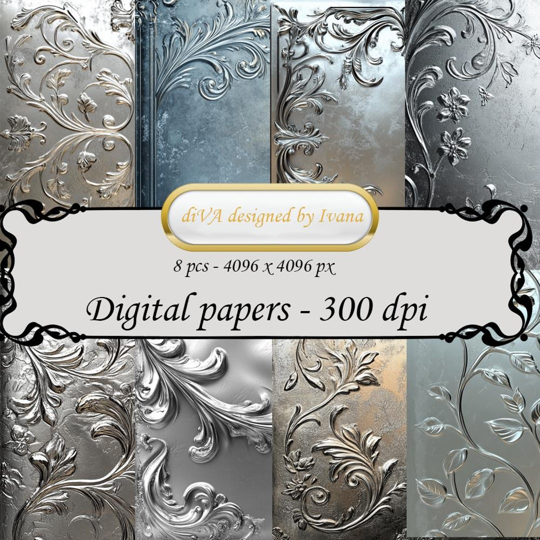Silver Metallic Background, Digital Vintage Texture , Scrapbooking ...