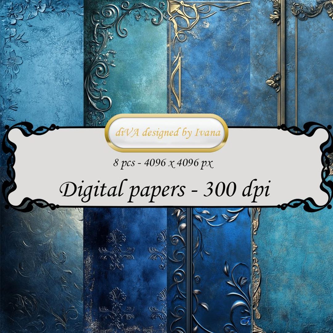 Blue Metallic Background, Digital Vintage Texture , Scrapbooking Paper ...