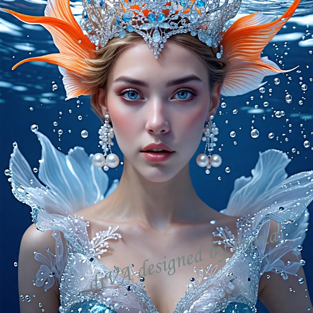 Fish Princess, Digital Art Print, Wall Art, AI Generated, AI Art ...