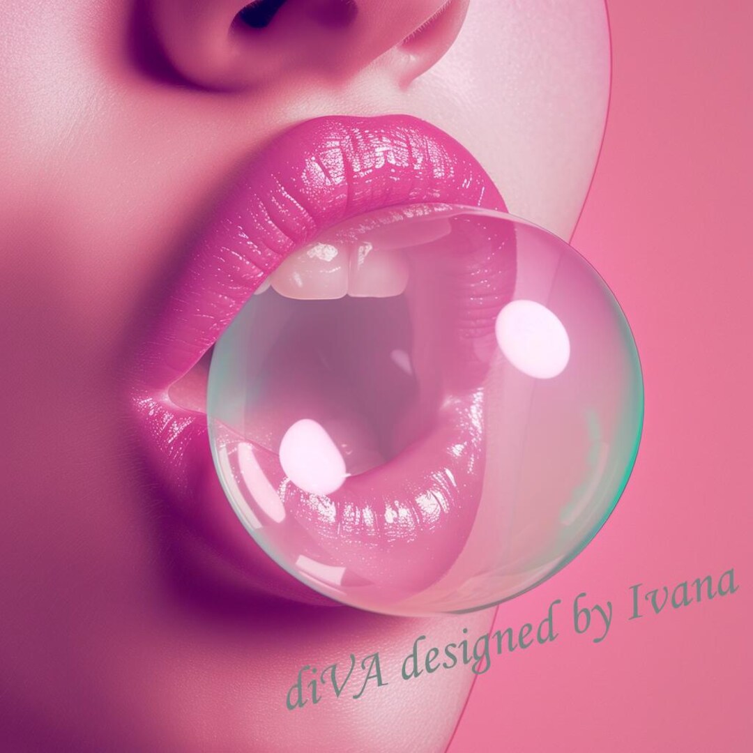 Woman With Bubble Gum, Pink Lips Art Print (digital Download) - Etsy