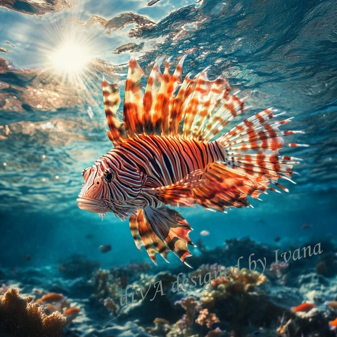 Lionfish, Digital Art Print, Wall Art, AI Generated, AI Art, Digital ...