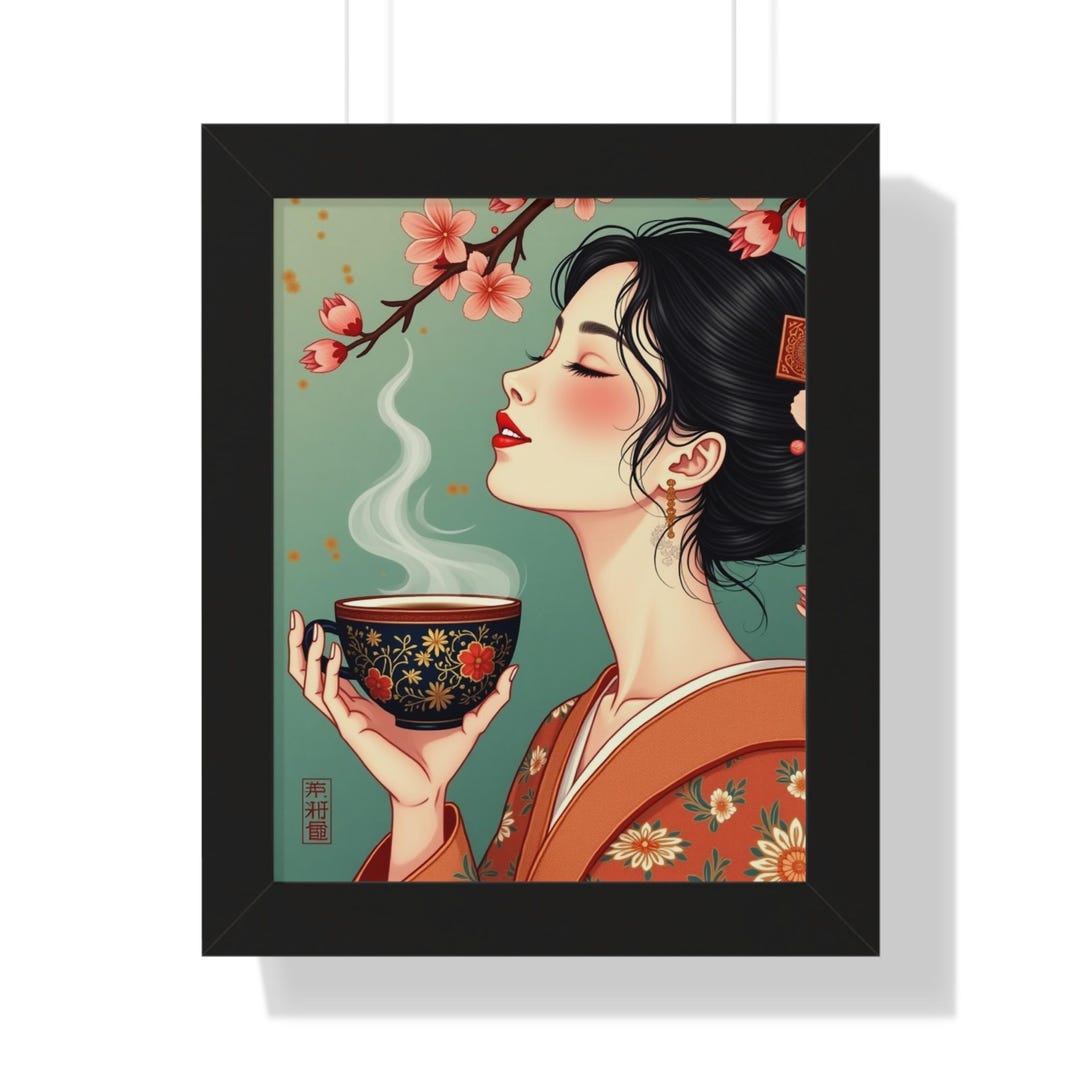 Vertical Poster, Japanese Woman Drinking Coffee Art Print, Wall Art ...
