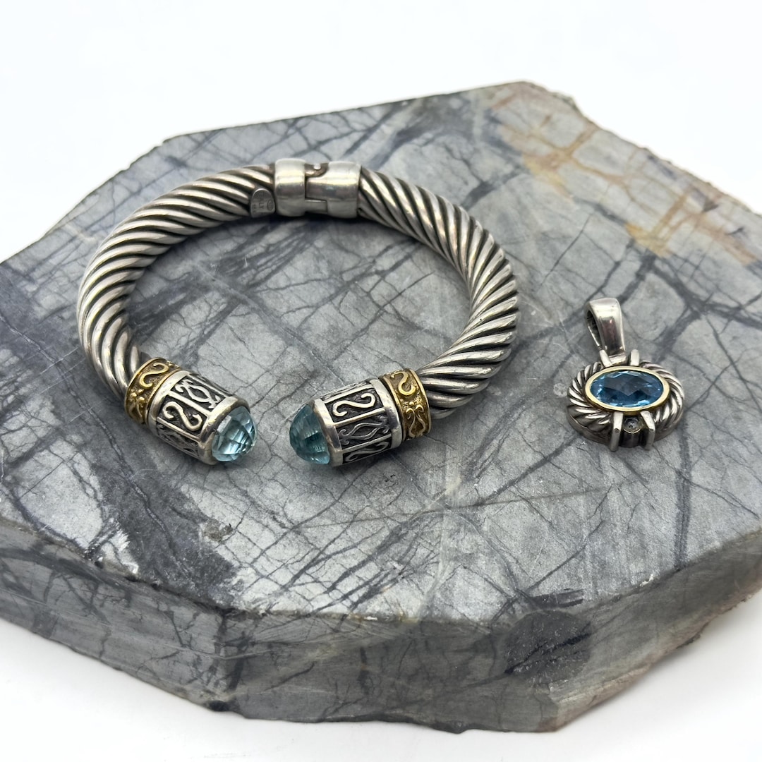 Vintage ALS Italy Sterling Silver Aquamarine Bracelet & Pendant Set - Etsy