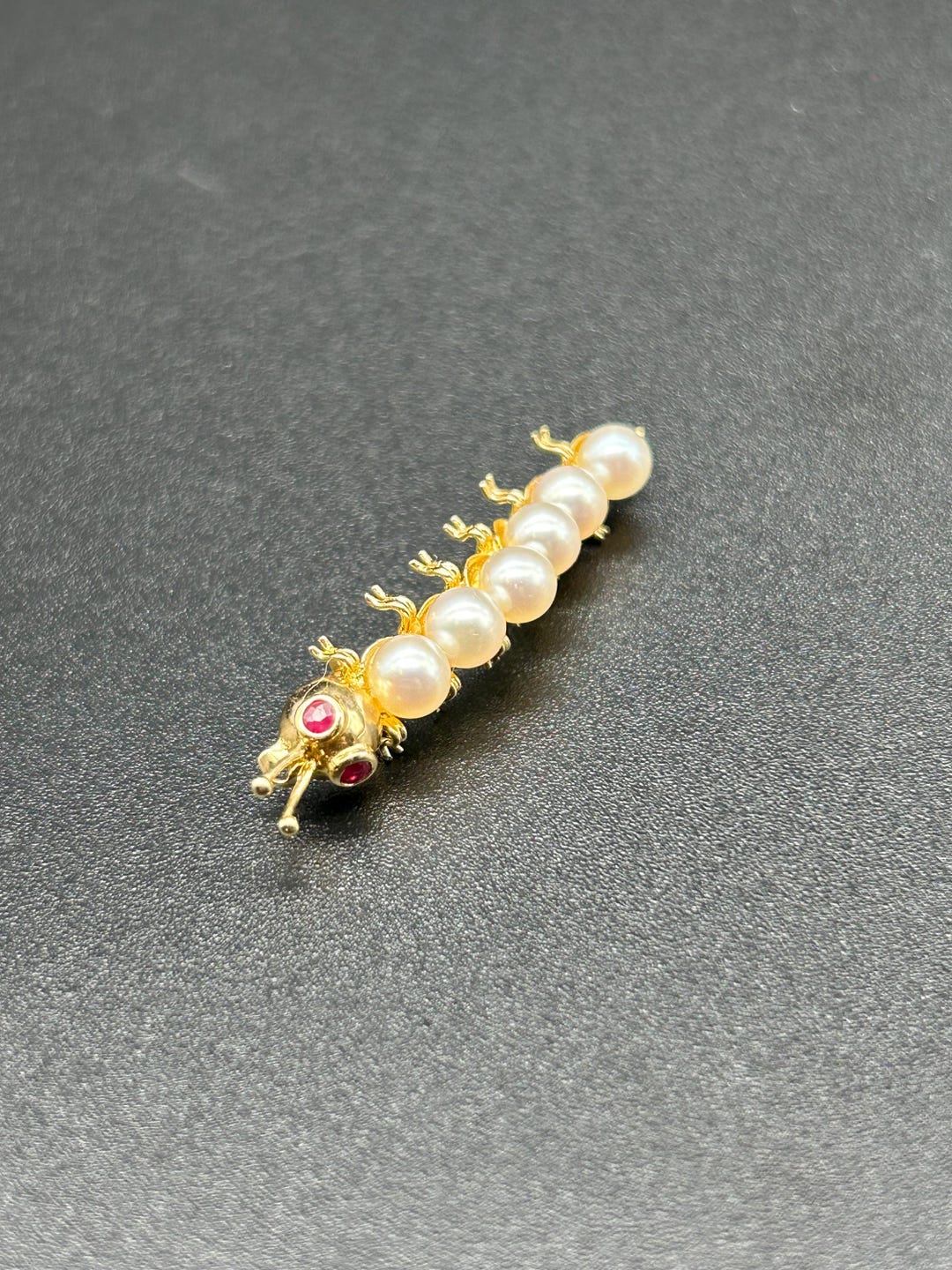 Vintage 14k Gold Caterpillar Brooch: Ruby Eyes, Pearl Insect Jewelry - Etsy