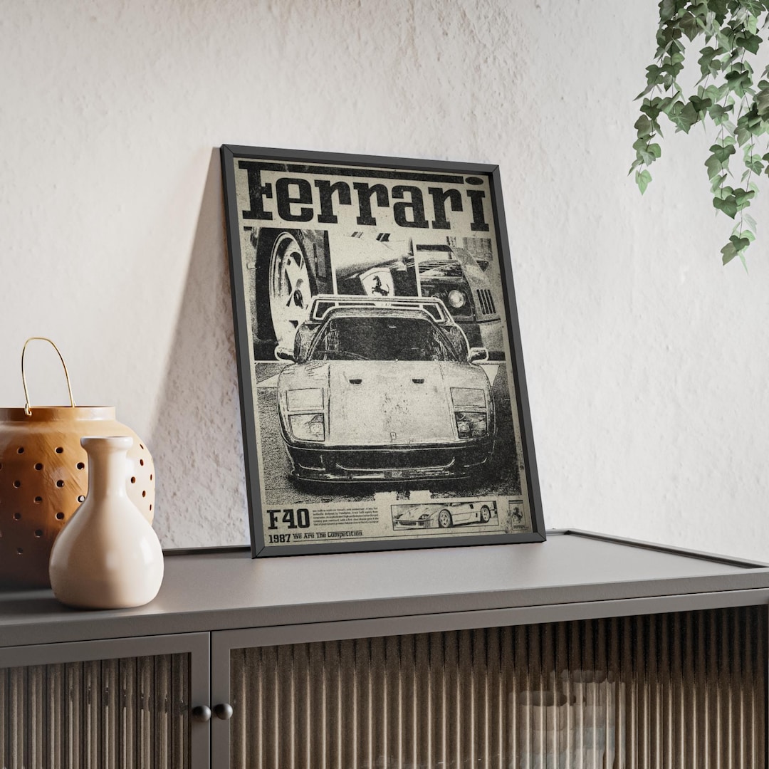 Vintage Ferrari Poster With Wooden Frame, Car Enthusiast Decor, Retro ...