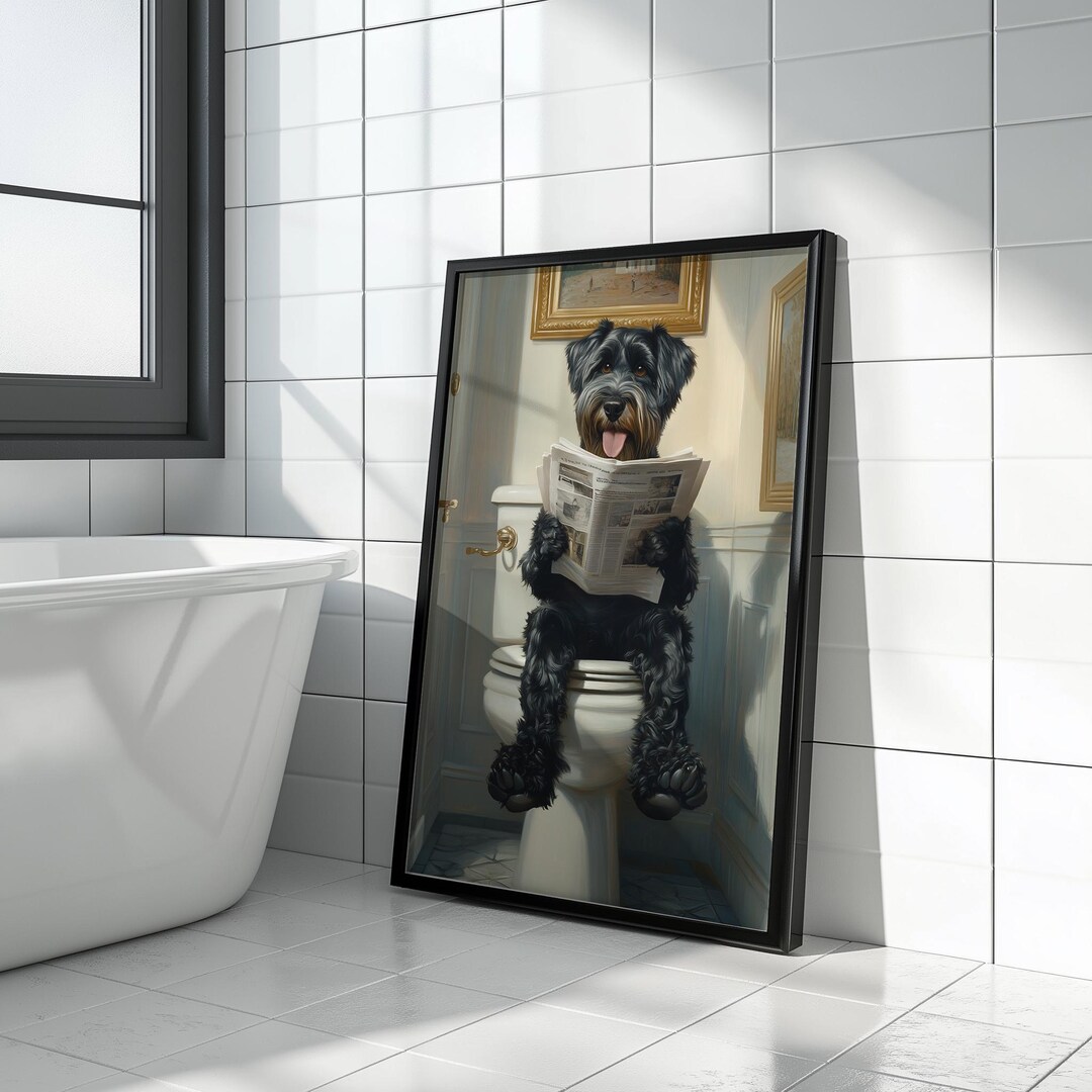 Schnauzer Dog Reading on the Toilet - PRINT ONLY - No Frame - Multiple ...