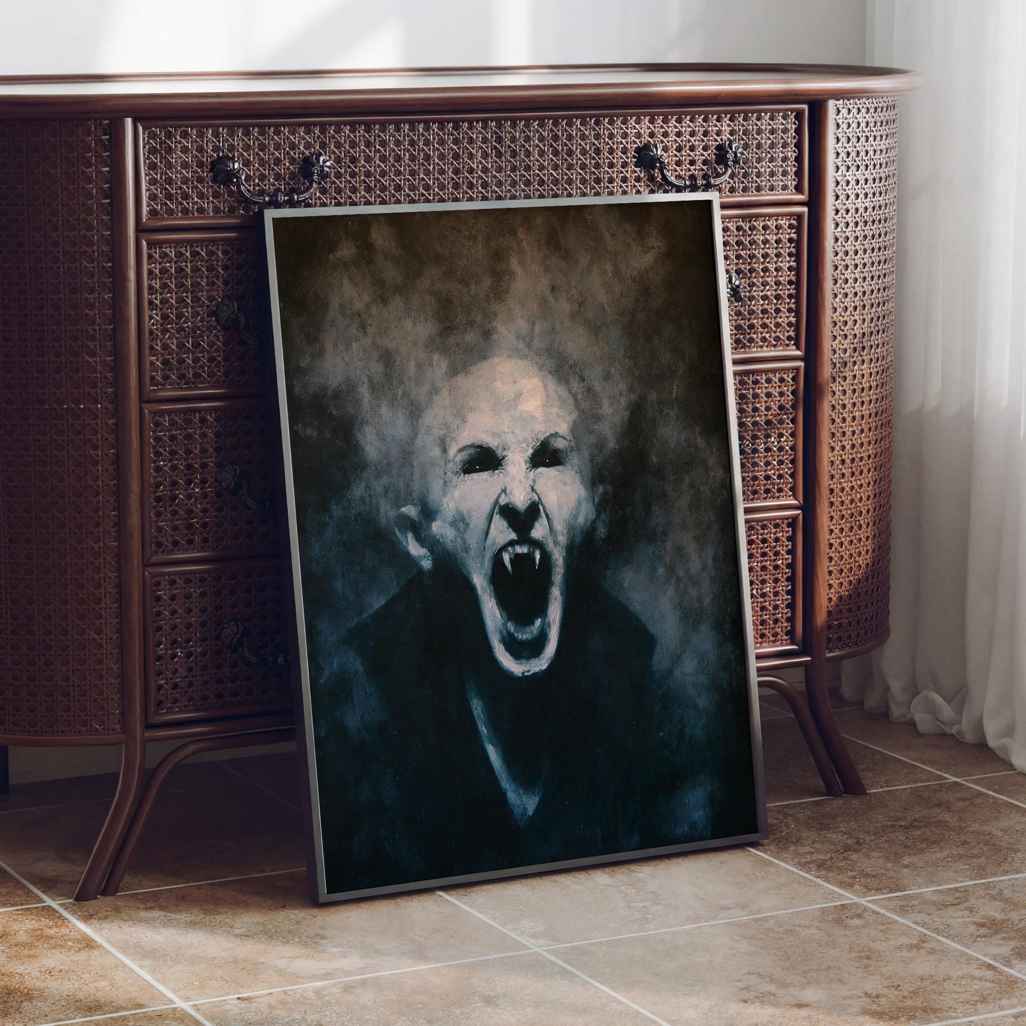 Gothic Vampire Portrait Art, Dark Moody Horror Wall Art, Spooky Decor ...