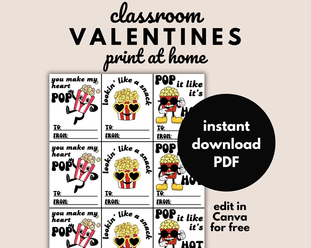 Funny Popcorn Valentine Cards Printable Valentine for Tween Kids ...