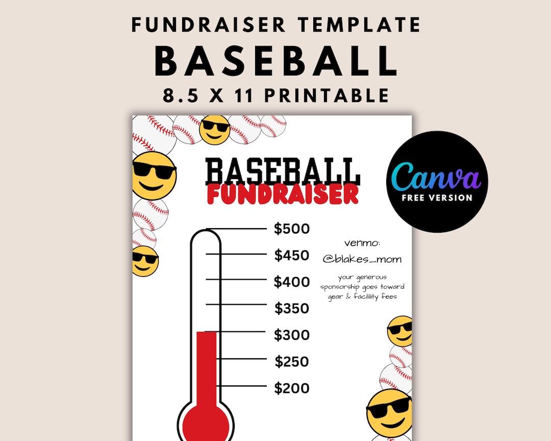 Baseball Fundraiser Template Fundraising Thermometer Sports Team ...