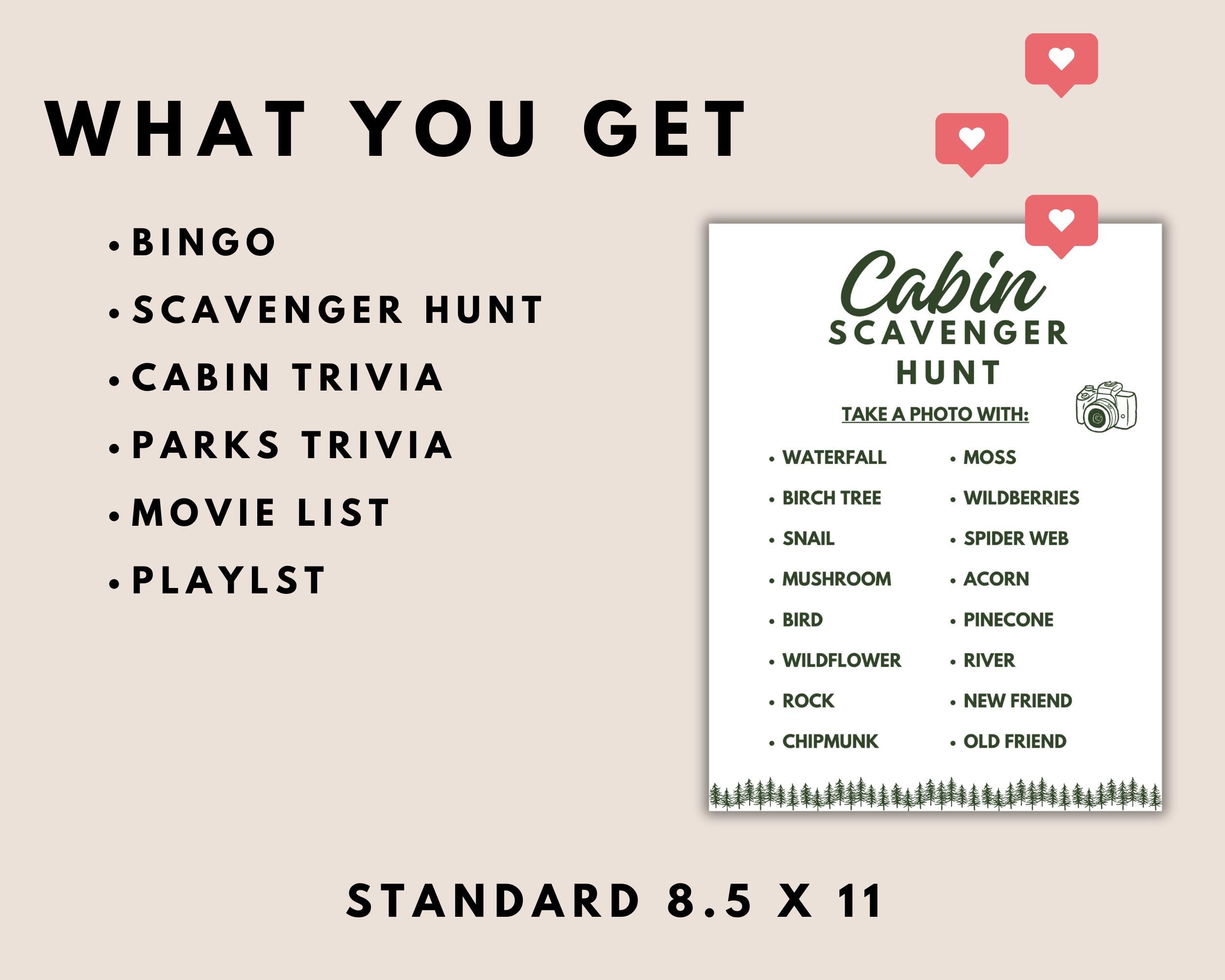 Cabin Trip Printable Games Summer Camp Bingo Girls Trip Camp Scavenger ...