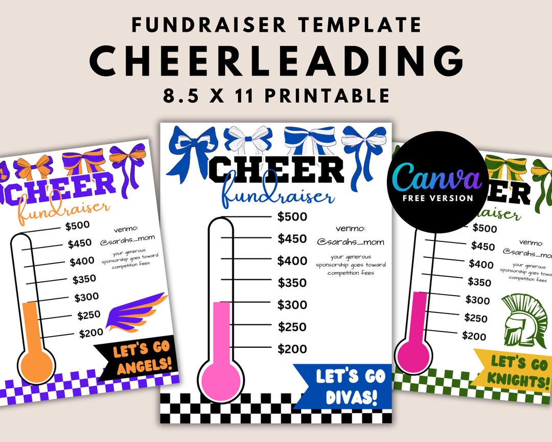 Cheer Fundraiser Template Cheerleading Fund Donation Thermometer ...