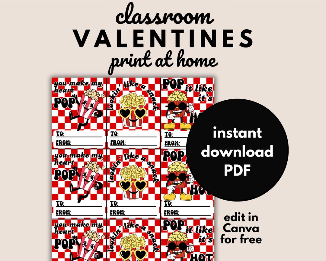 Funny Popcorn Valentine Cards Printable Valentine for Tween Kids ...